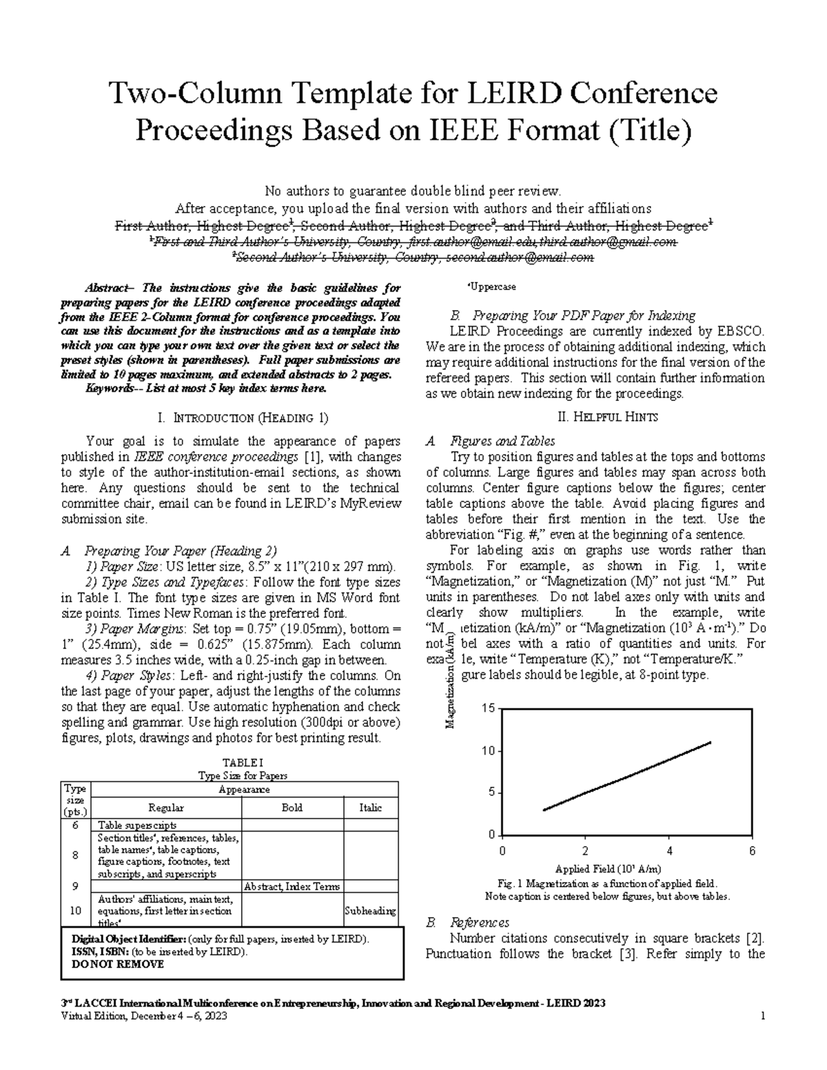 LEIRD 2023 Conference Proceedings Template for Peer Review Submission ...