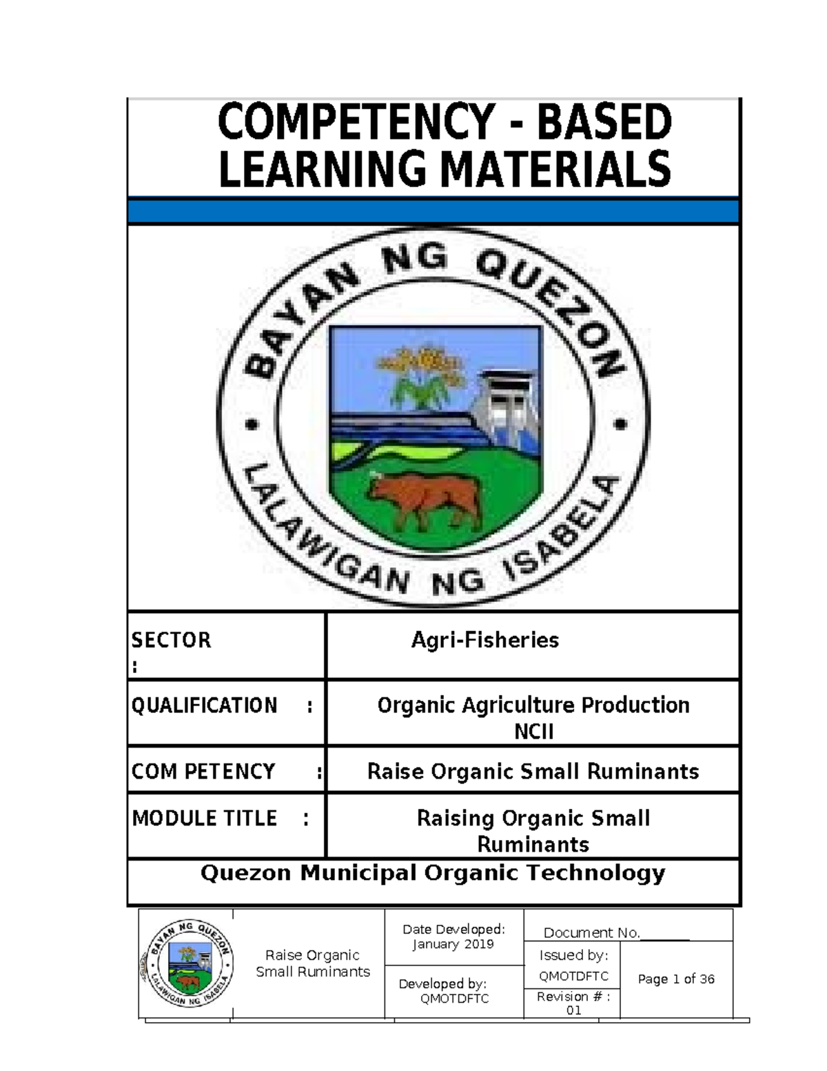 Raising Organic Small Ruminants: NCII Agri-Fisheries Module Guide - Studocu