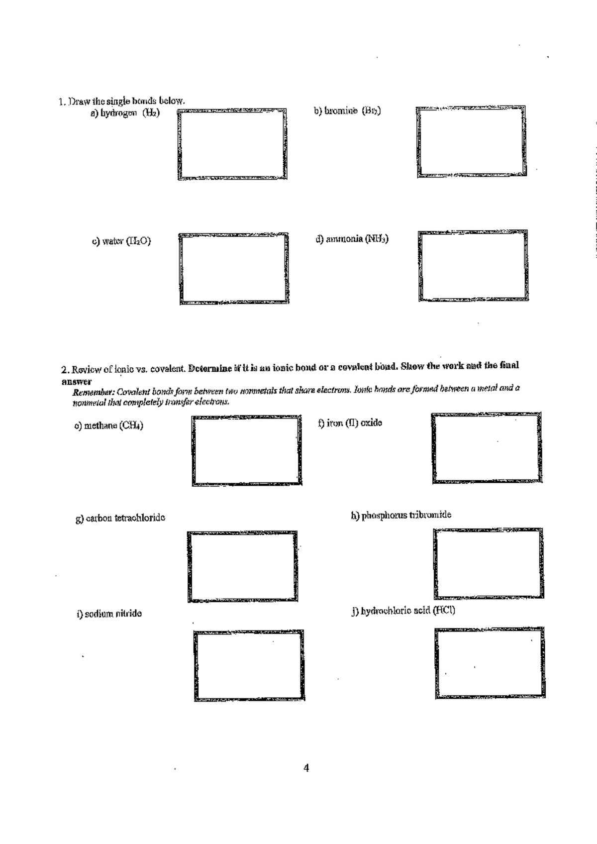 Covalent Bonding Practice: H2, Br2, H2O, NH3, CH4, and More - Studocu