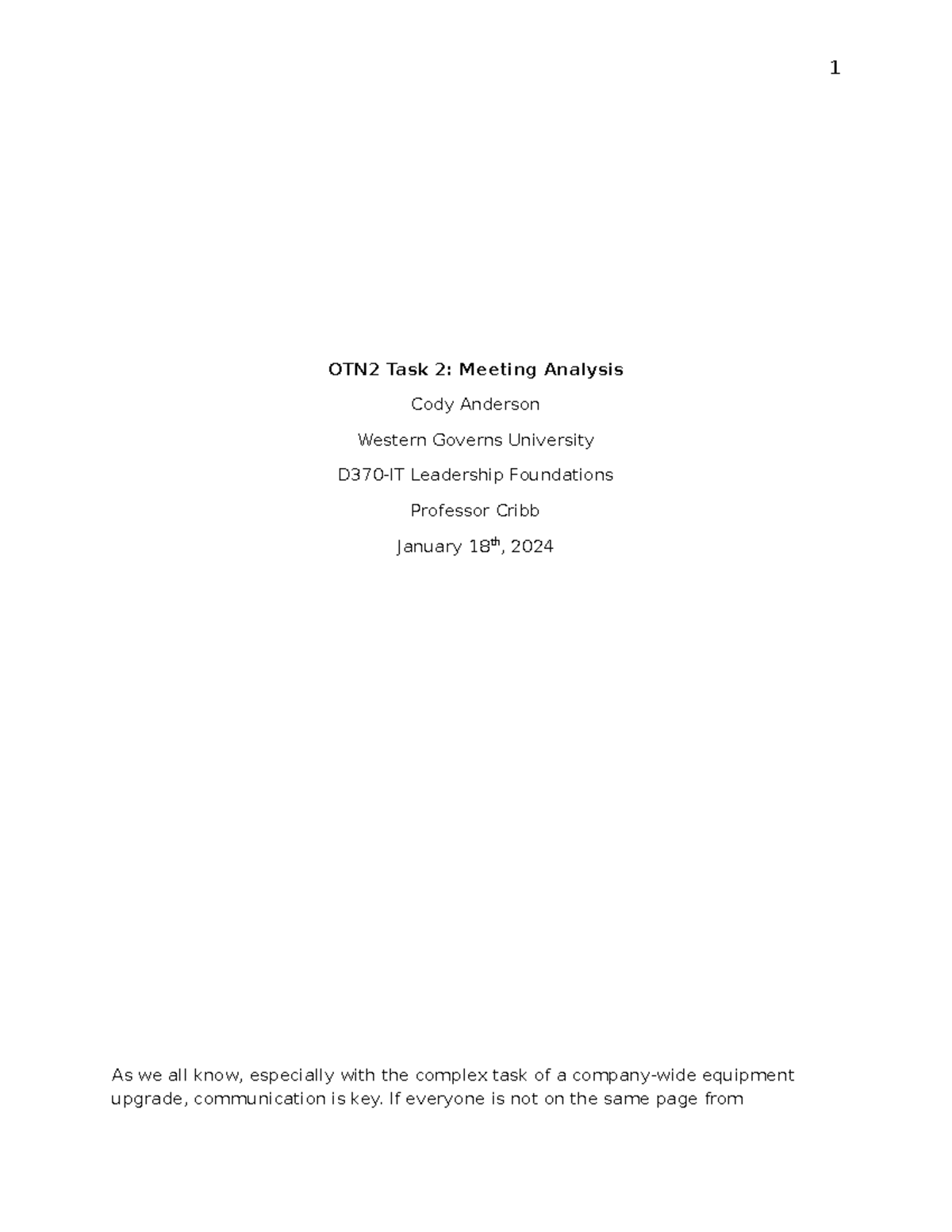 D370 OTN2 Task 2: Analysis of Meeting Communication Effectiveness - Studocu