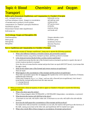 Topic 4-Blood Chemistry - Topic 4: Blood Chemistry and Oxygen Transport ...