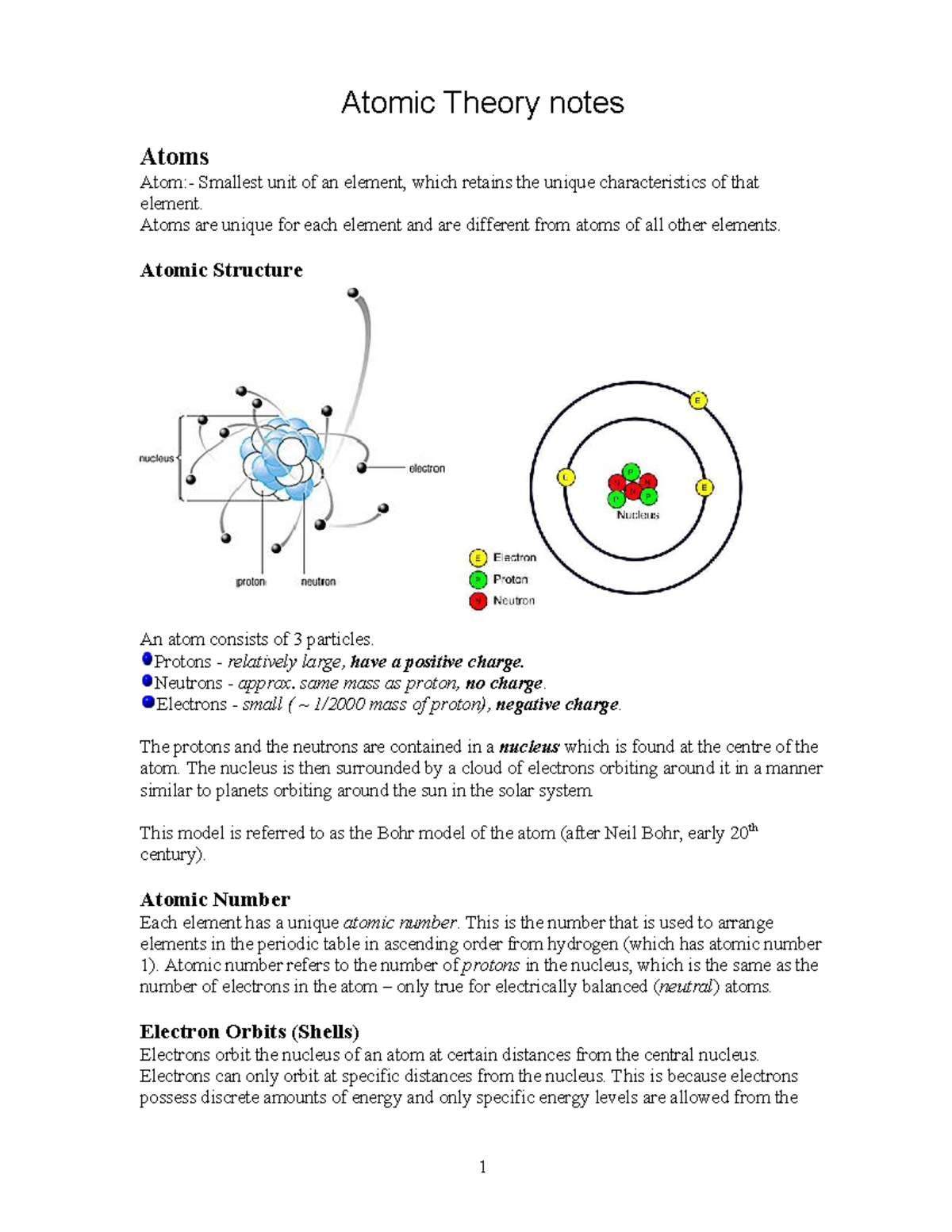 Atomic Theory Notes: Understanding Atoms and Their Structure - Studocu