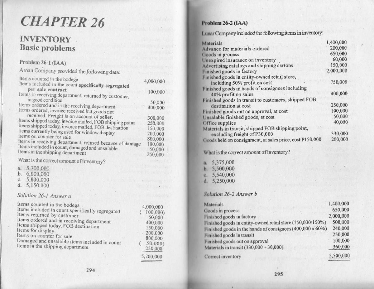 C26 Inventory (Basic Problems) - CHAPTER 26 INVENTORY Basic problems Problem26-t (IAA) Arnan ...