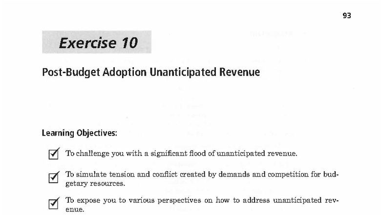 Post-Budget Adoption Analysis: Unanticipated Revenue Strategies (93 ...