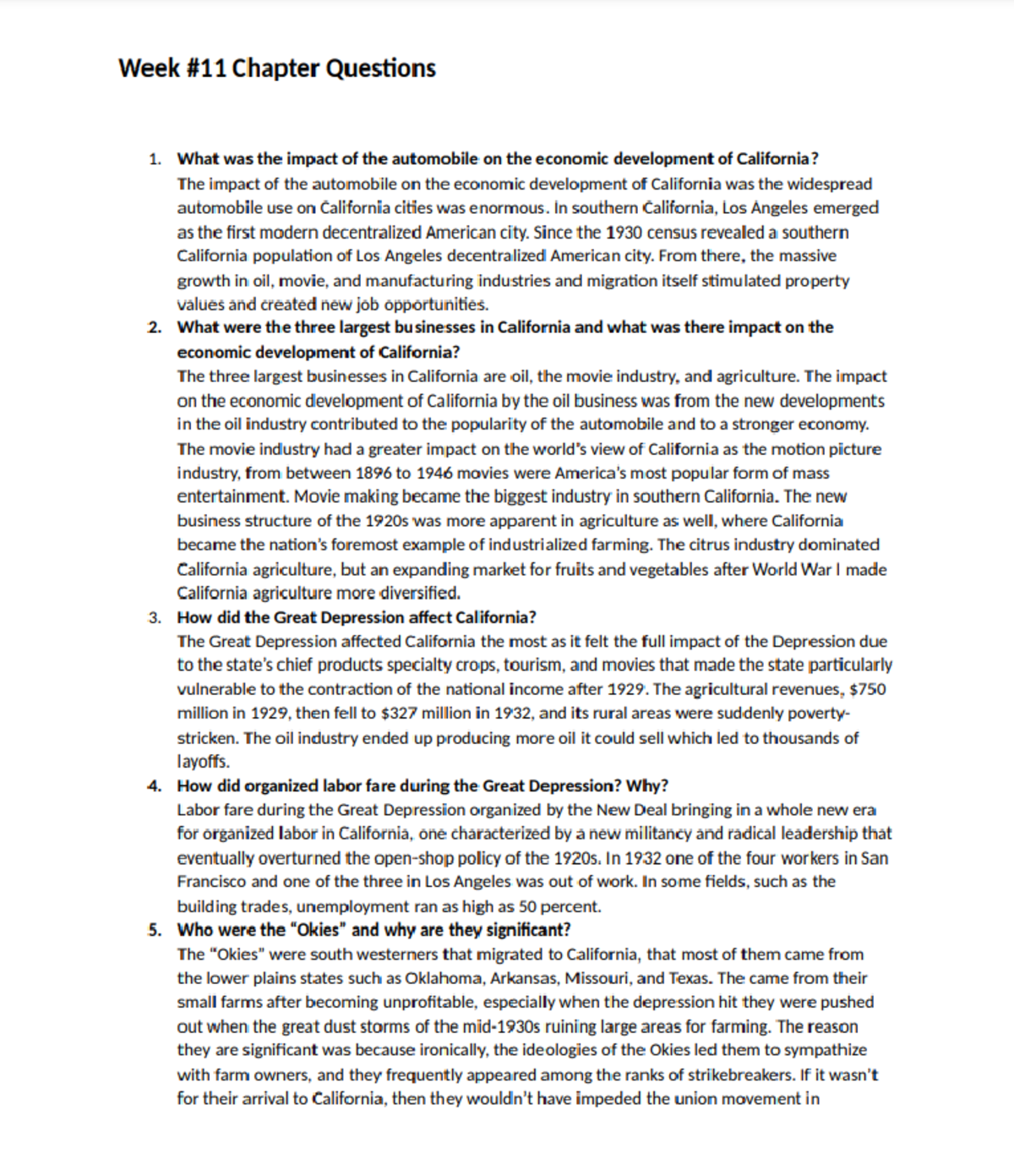 HIST 120 Week 11 - Questions & Article Responses Summary - Studocu