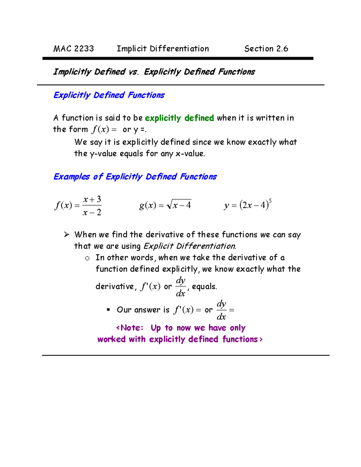 MAC 2233 Final Exam Study Guide: Implicit Differentiation Techniques ...