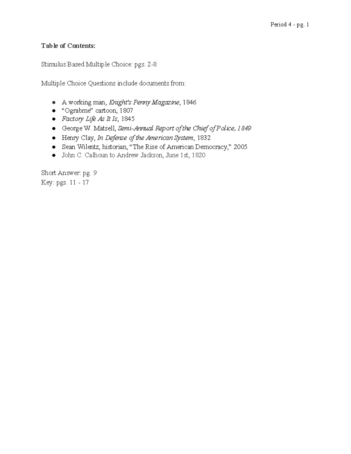 Period 4 - Part 1 - SBMC and Short Answer Questions - Table of Contents ...