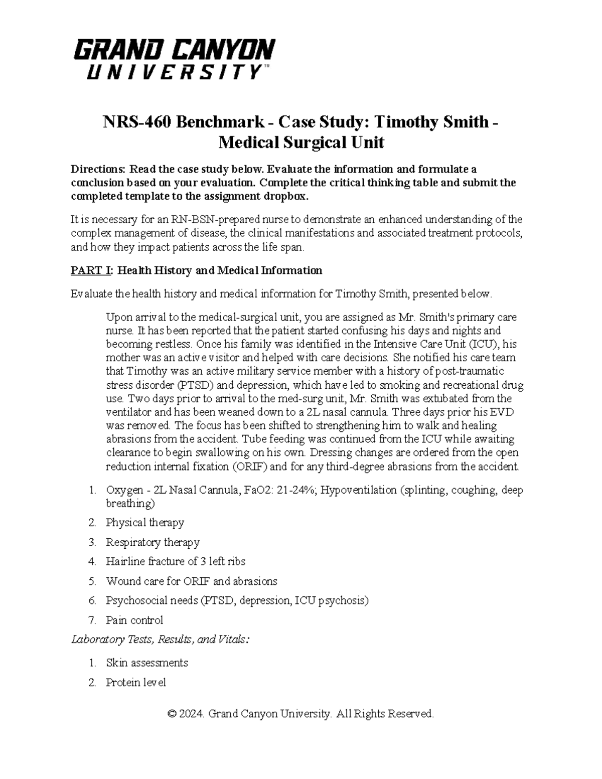 NRS-460 Case Study: Care Plan Analysis for Patient Timothy Smith - Studocu