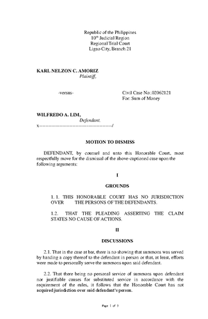 Memorandum for Ejectment Case No. CA-12345: Robredo vs. Marcos - Studocu