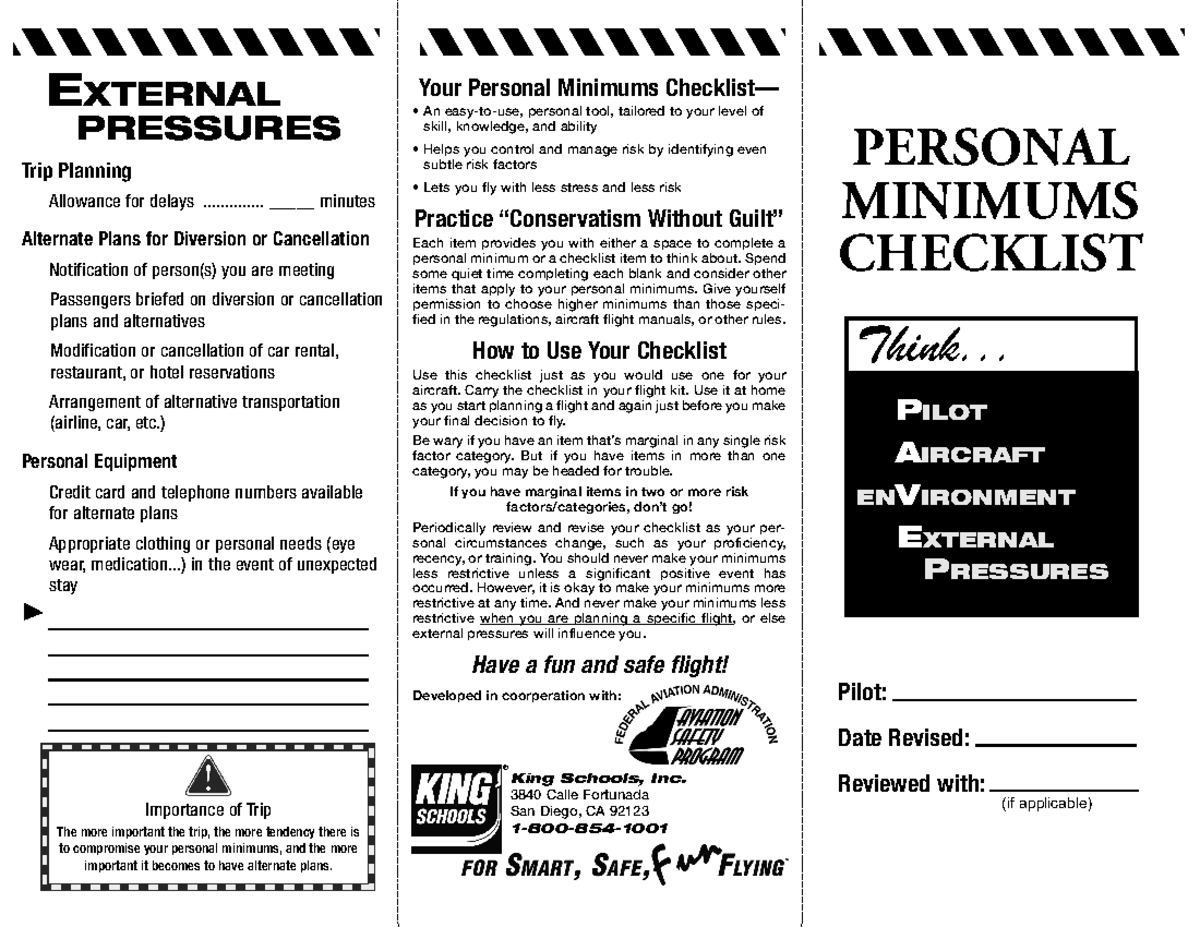 Pilot Personal Minimums Checklist for Safe Flight Planning - Studocu