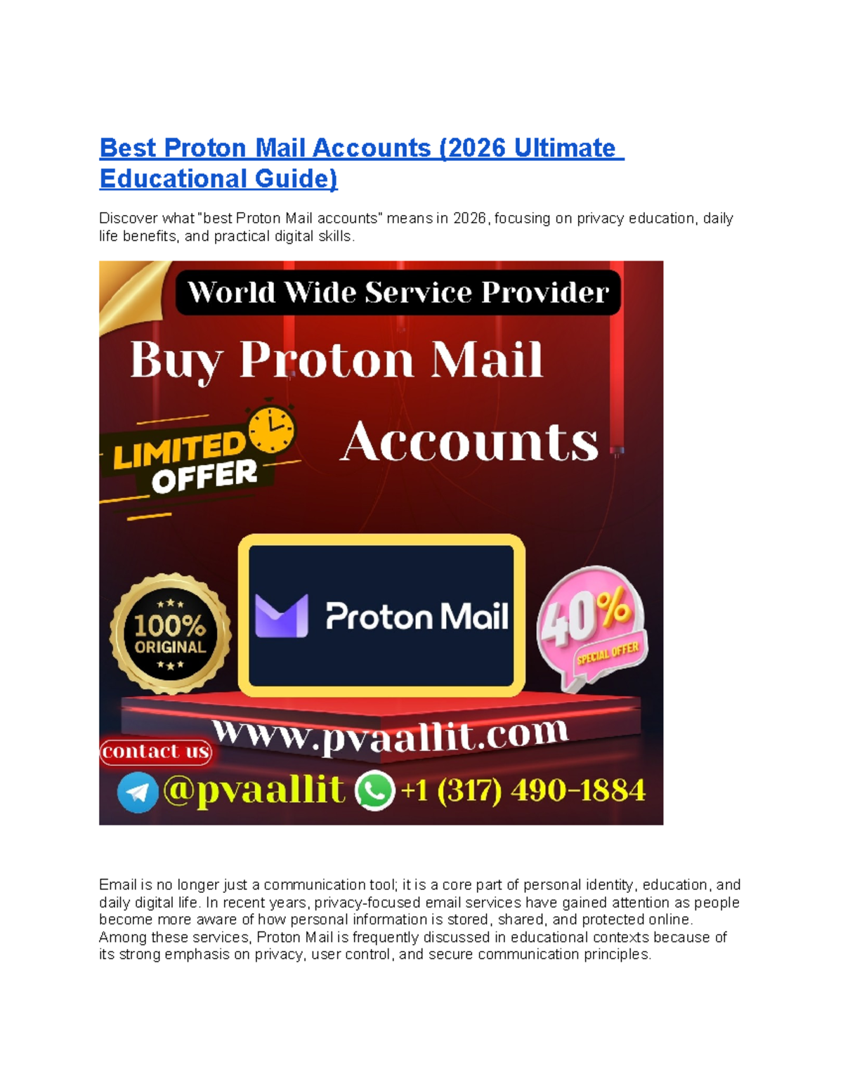 Proton Mail Accounts (2026 Educational Guide for Digital Literacy ...
