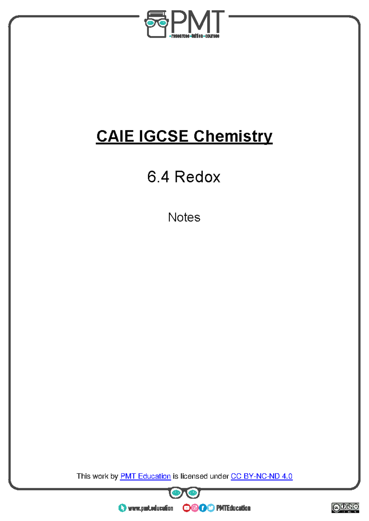 CAIE IGCSE Chemistry 6.4 Redox Reactions Study Notes - Studocu