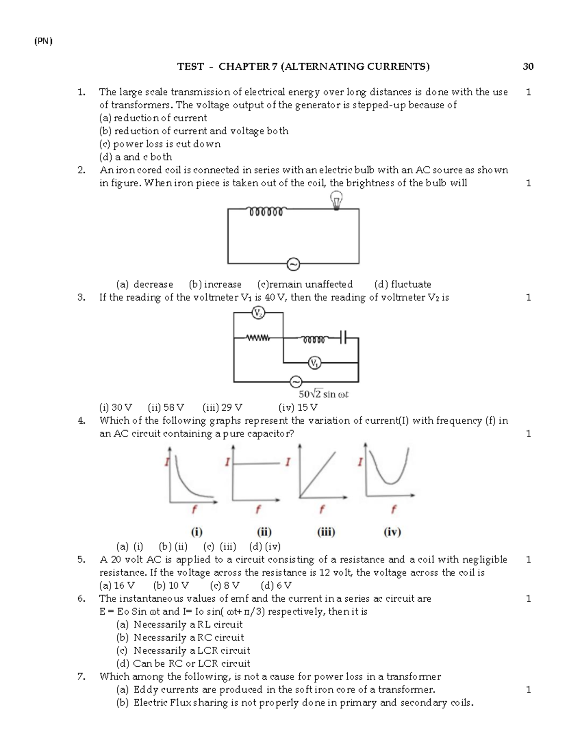 Alternating Current Test - Chapter 7 Review for PN Course - Studocu