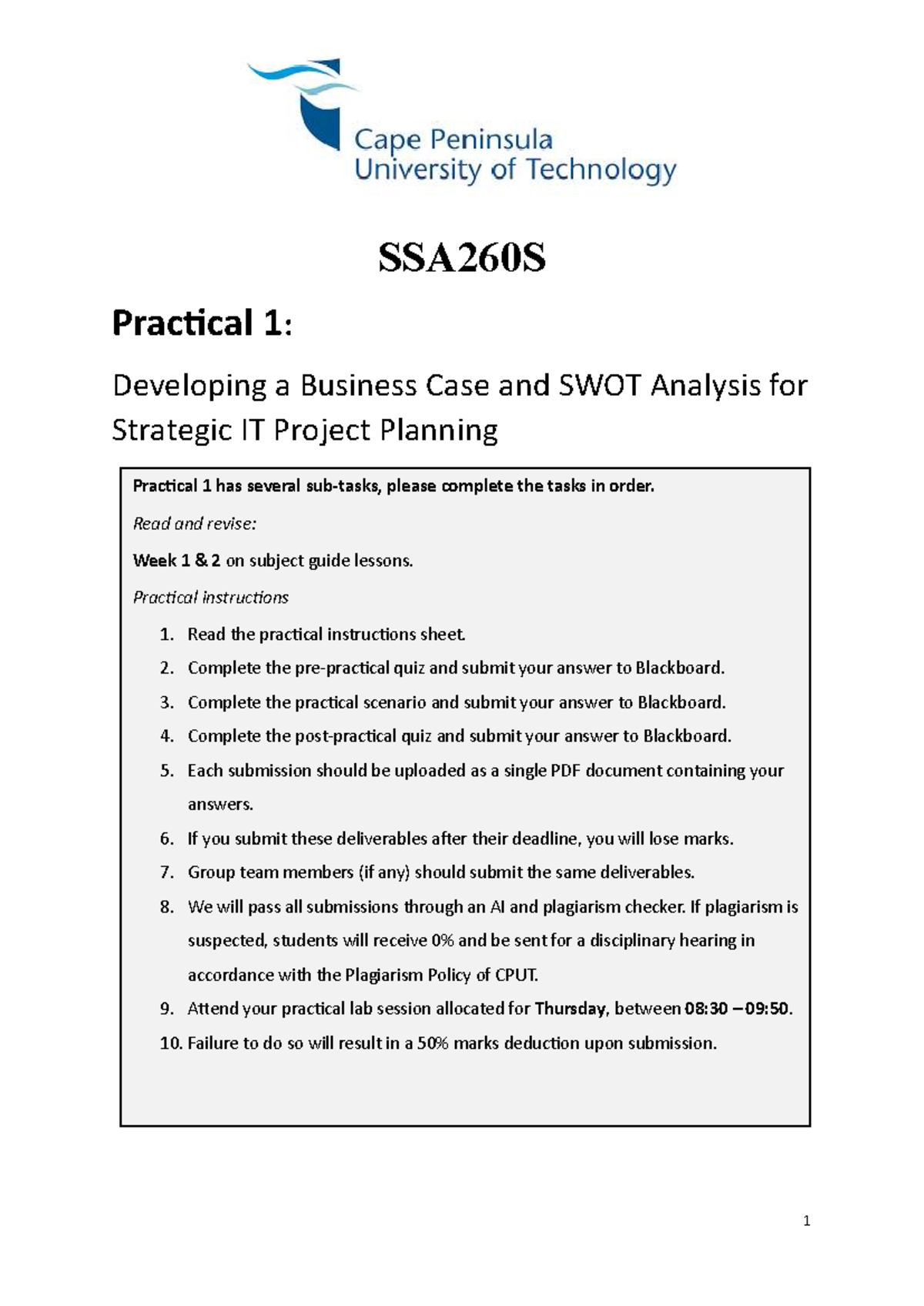 SSA260S Practical 1: Business Case & SWOT Analysis for Smart Campus App ...
