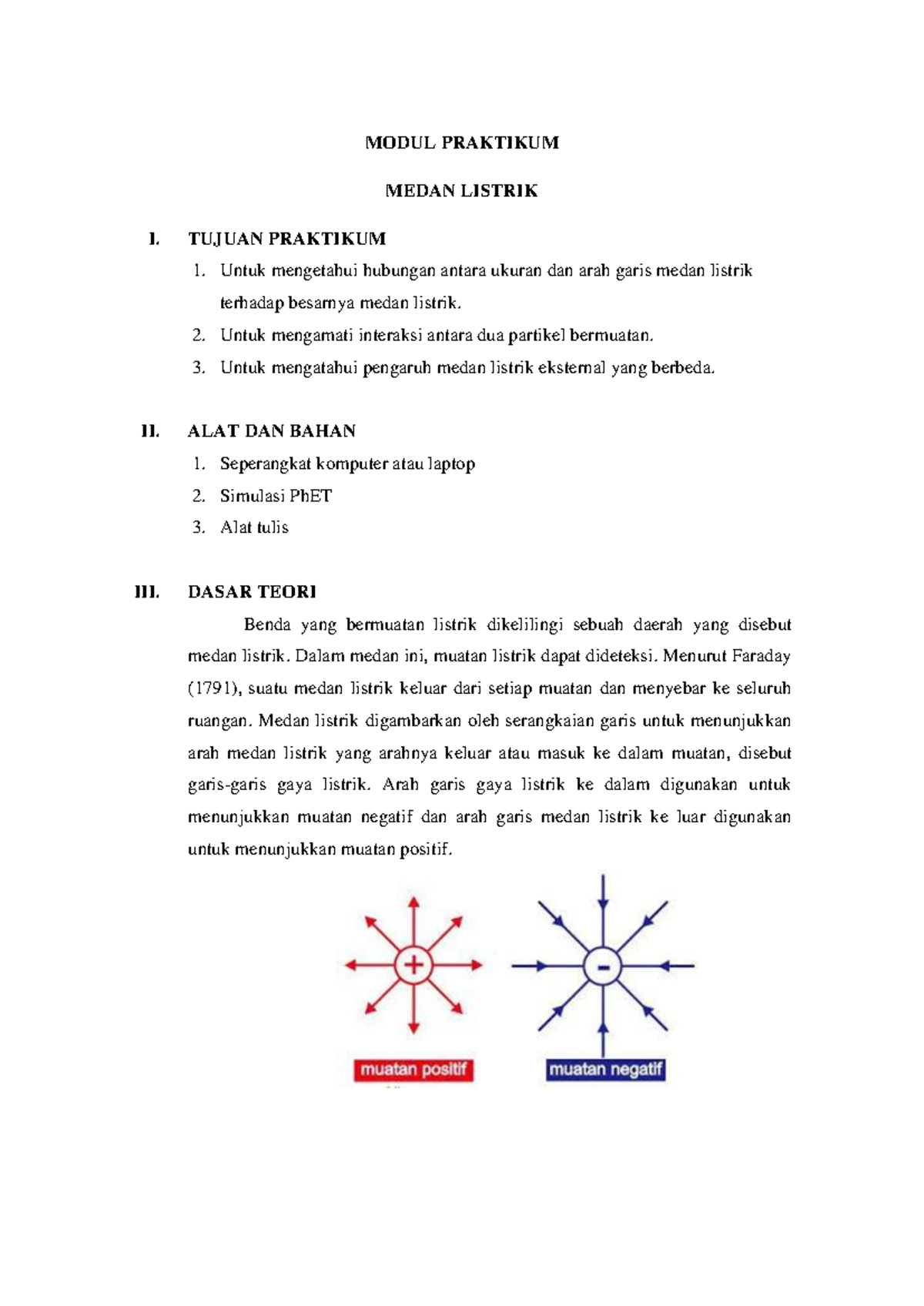 Modul Praktikum: Medan Listrik (EL101) dan Interaksi Muatan - Studocu