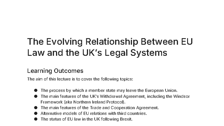 EU Law and Withdrawal: Lecture Notes on Brexit and TCA - Studocu