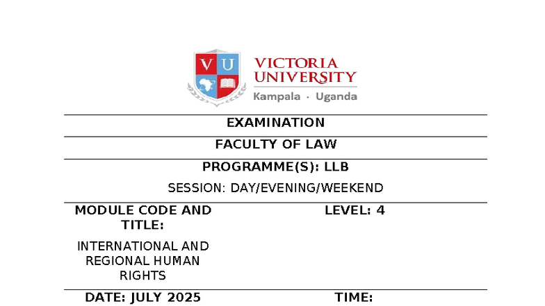 International & Regional Human Rights Exam LLB Level 4 - Oct 2025 - Studocu