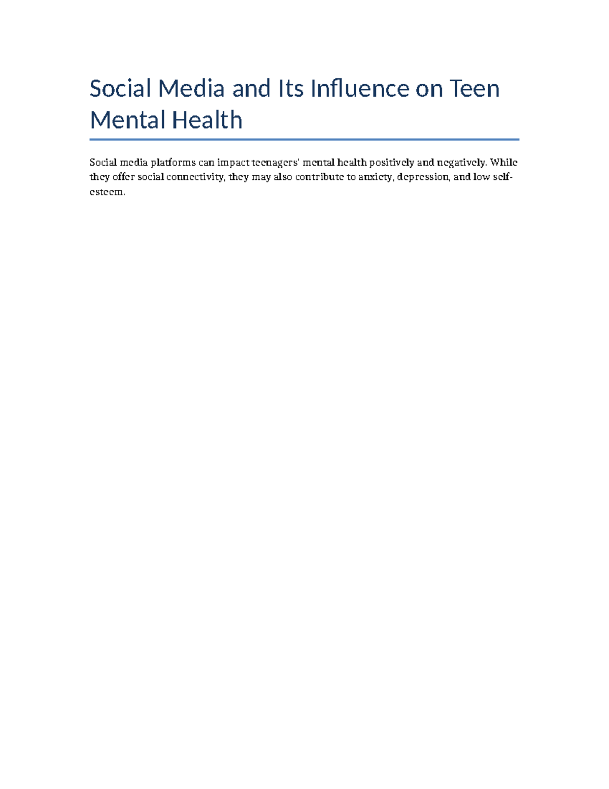 Social Media and Its Influence on Teen M 4 - CS 6505 - Social Media and ...