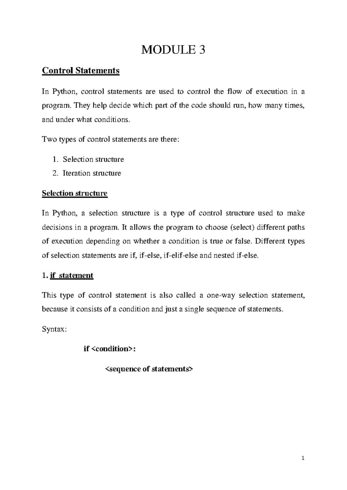 Module 3: Control Statements in Python Programming - Studocu