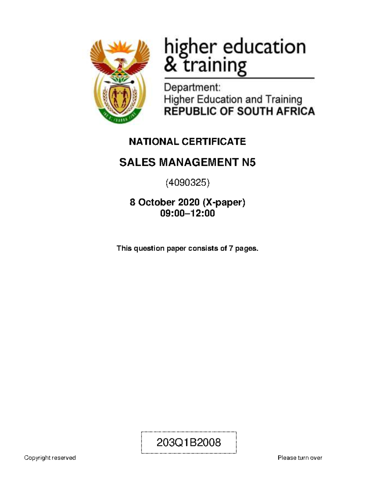 N5 Sales Management Exam Paper October 2020 (4090325) - Studocu