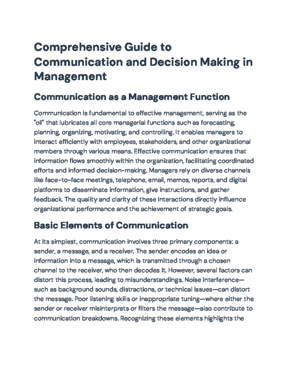 Comprehensive Guide to Communication in Management Functions (MGMT 101 ...