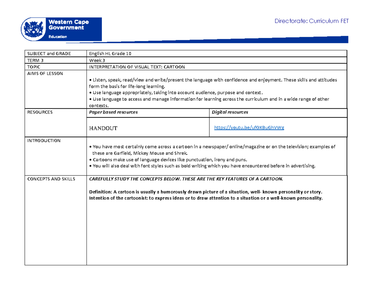 English HL Grade 10 Term 3 Week 3: Visual Texts & Narrative Essay ...