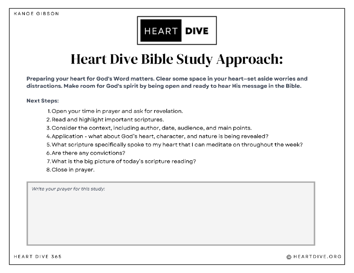 Heart Dive Bible Study Approach: Preparing for God's Word - Studocu