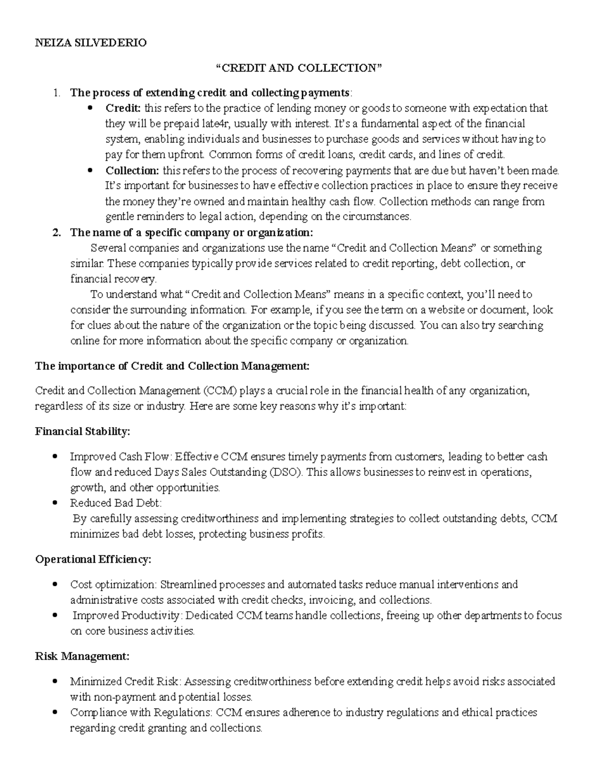 Credit and Collections Management Overview and Best Practices - Studocu