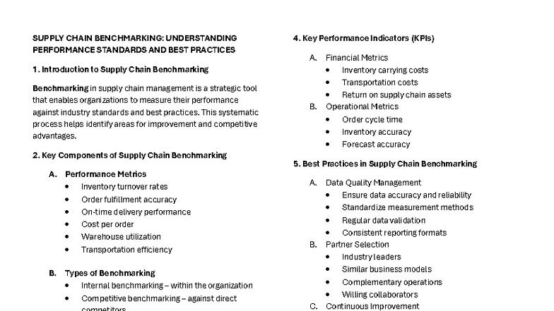 SCM - Supply Chain Benchmarking & Best Practices Overview - Studocu