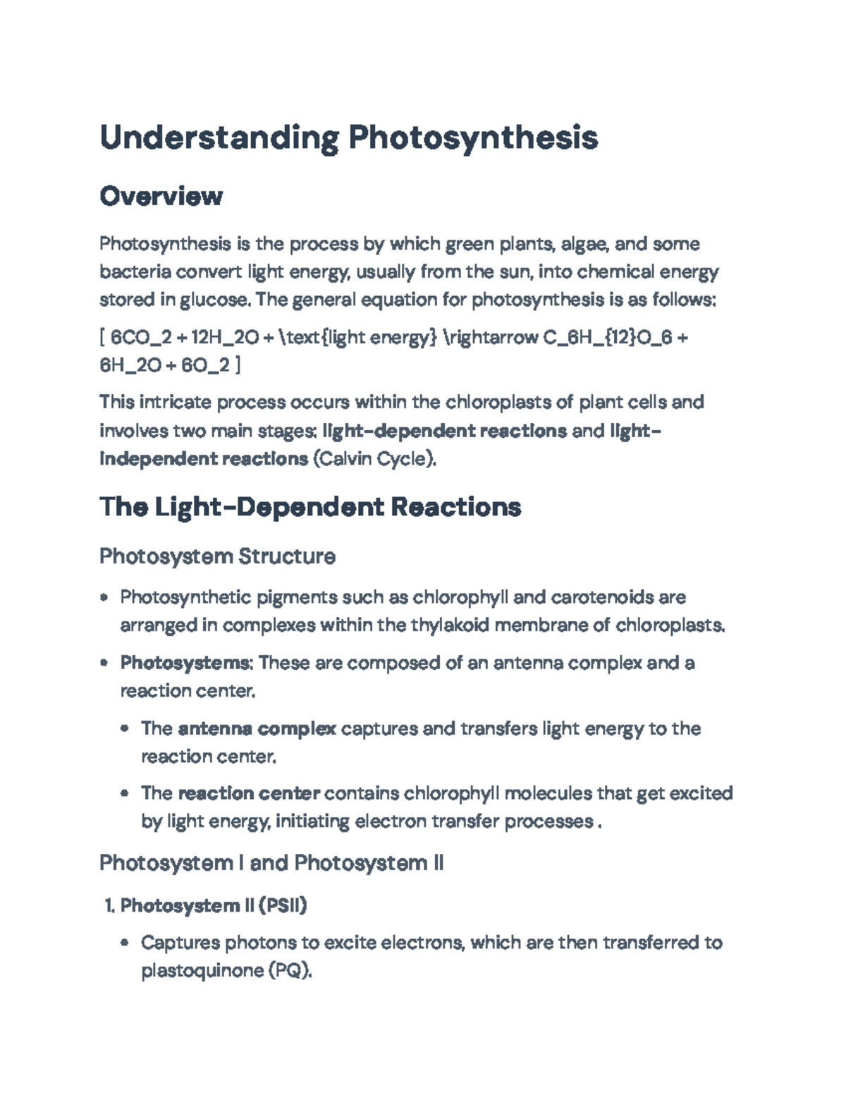Final Exam Study Guide: Understanding Photosynthesis - Understanding ...