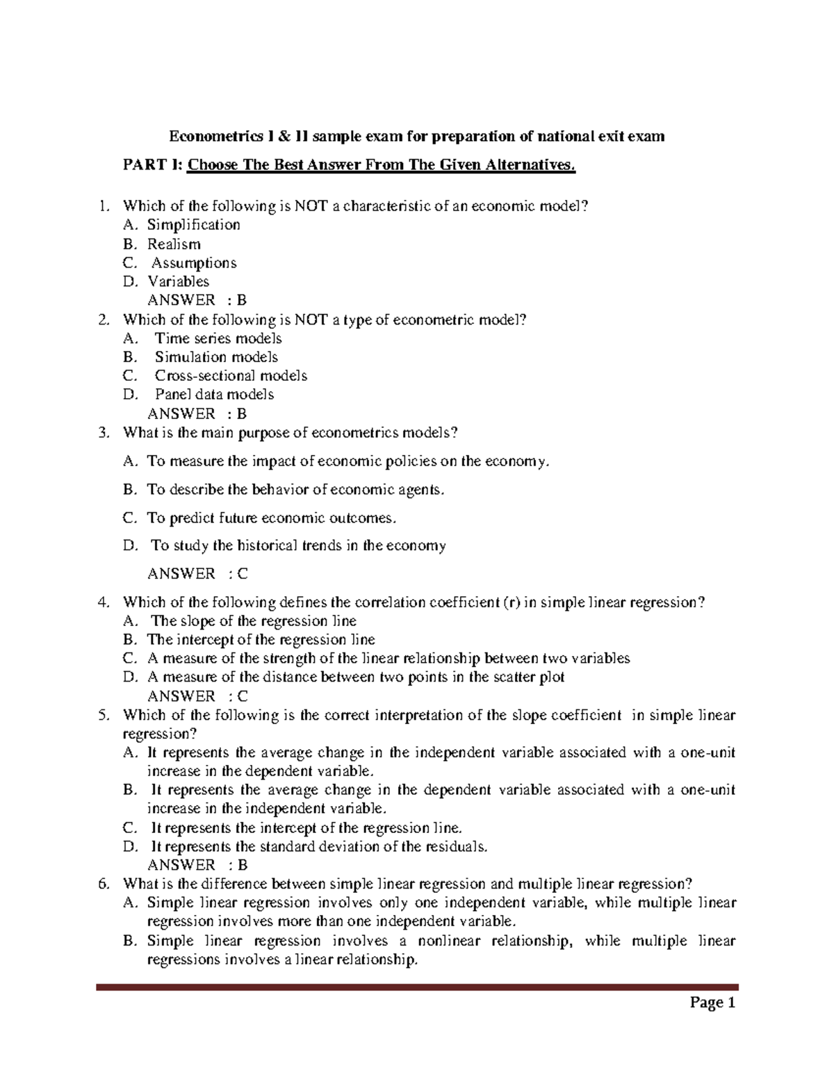 Econometrics I&II Sample Exam: National Exit Exam Prep - Studocu