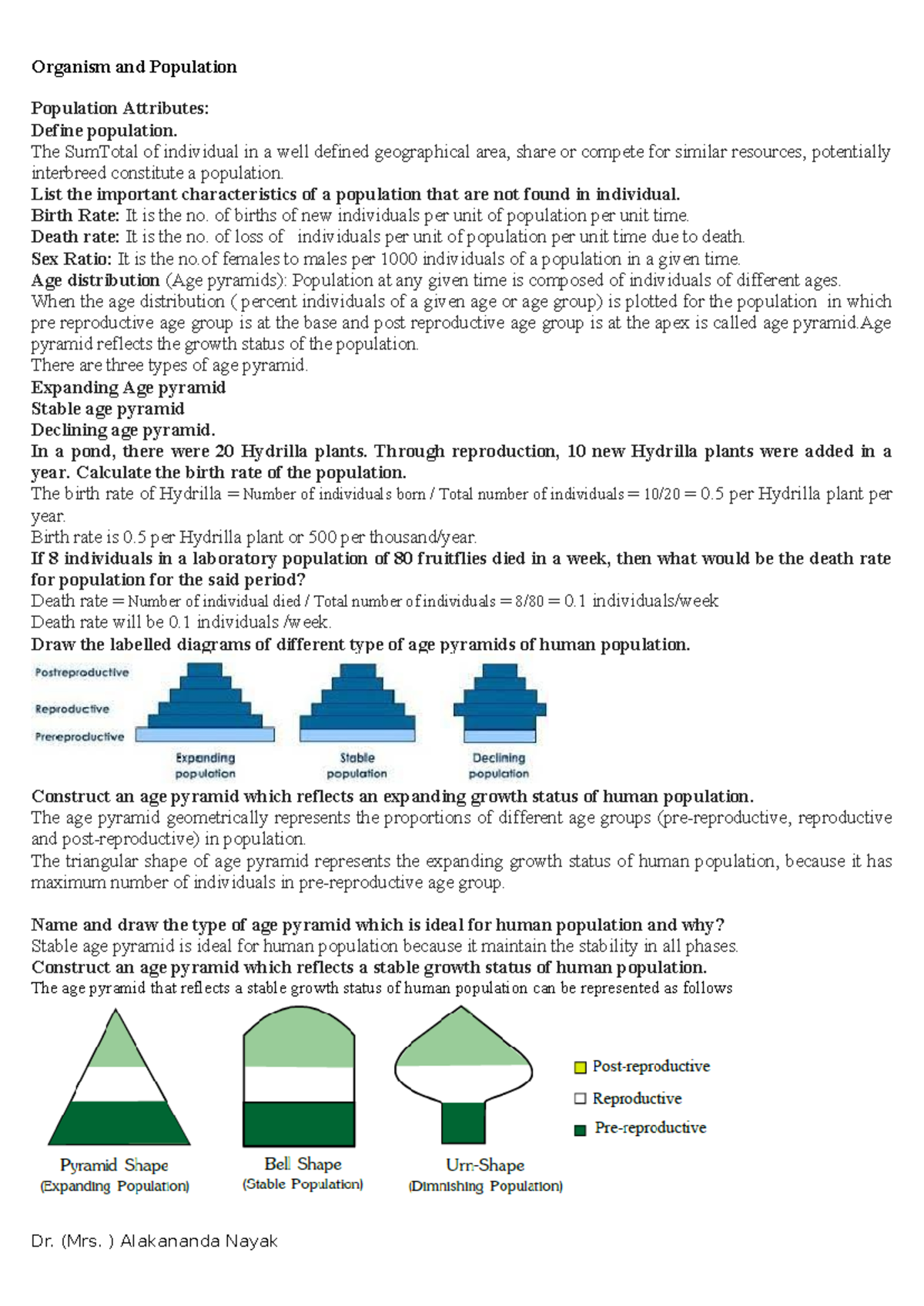 Organisms and population final - Population Attributes: Define ...