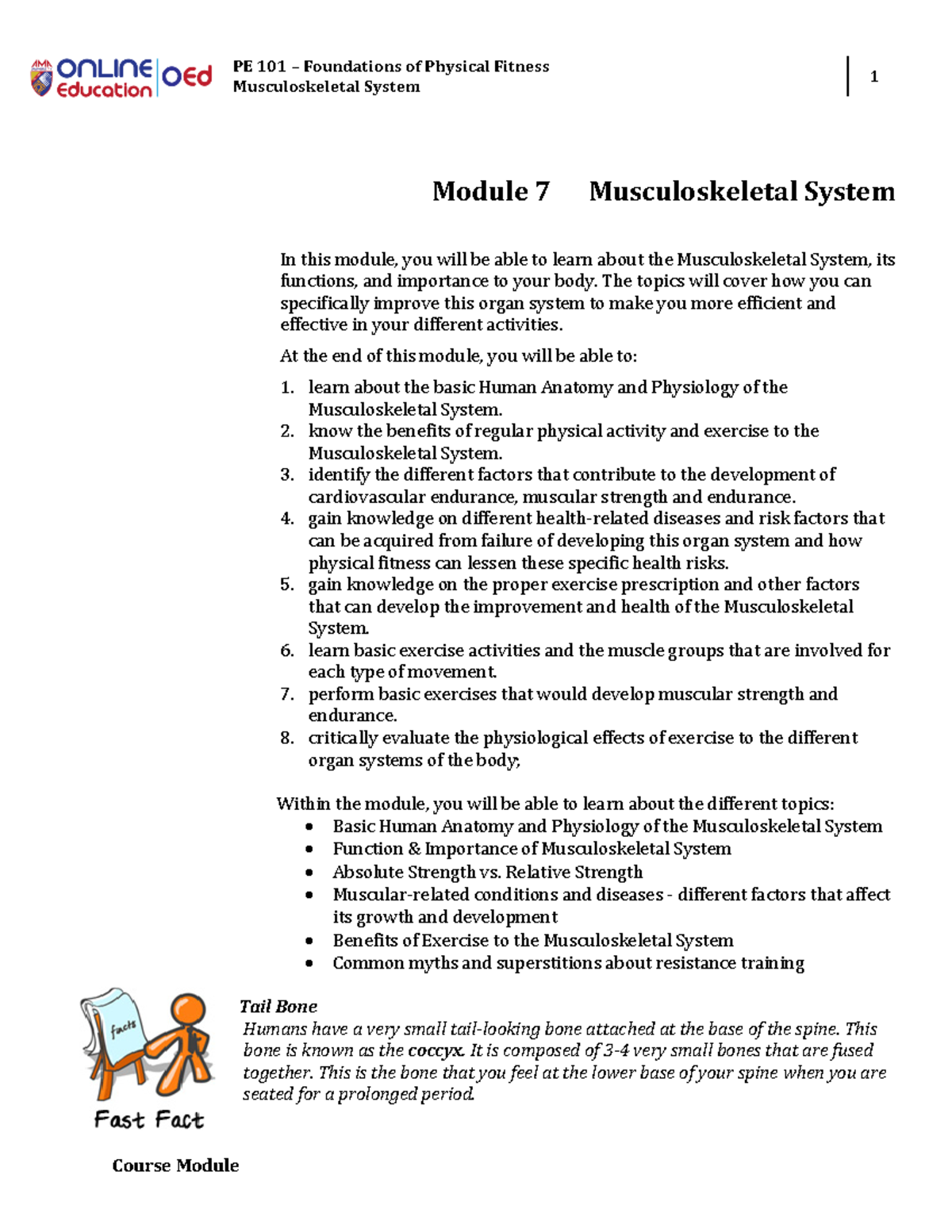 PHYED 6101 (Physical Fitness) Module 7: Understanding Musculoskeletal ...