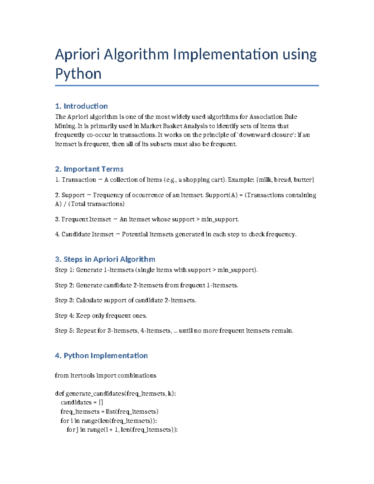 Apriori Algorithm Python - Apriori Algorithm Implementation using Python 1. Introduction The ...