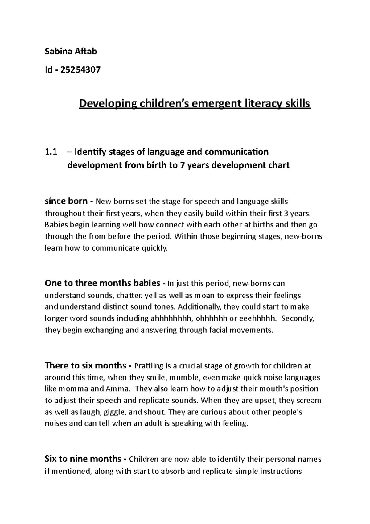 Coursework: Supporting Children's Emergent Literacy Skills (ID ...