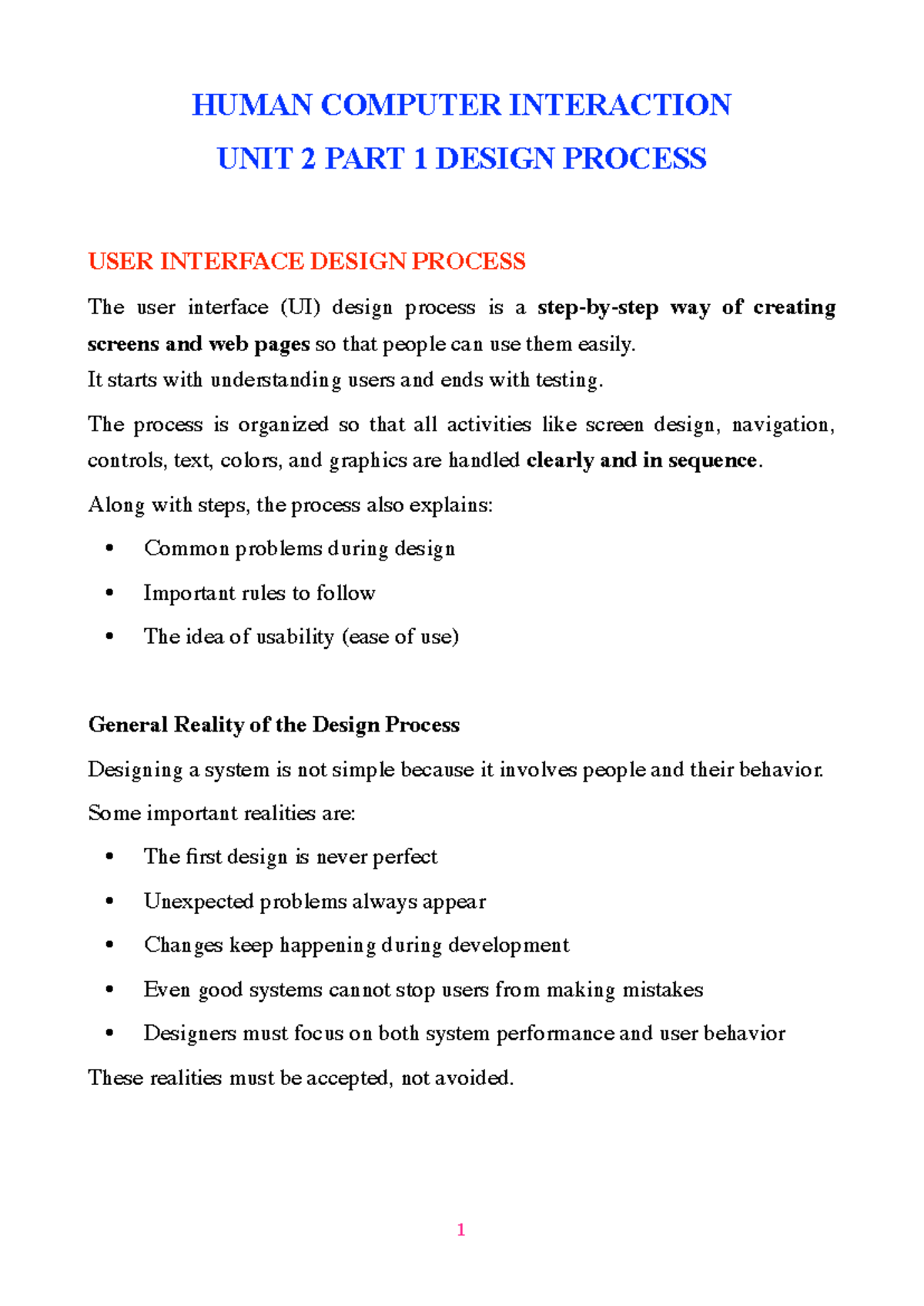 HCI 101 Unit 2: User Interface Design Process Overview - Studocu