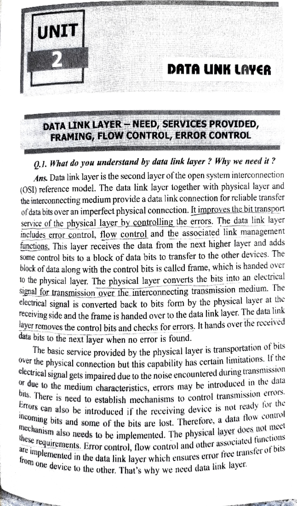 Computer Networks U2: Overview of Data Link Layer Functions and Control ...