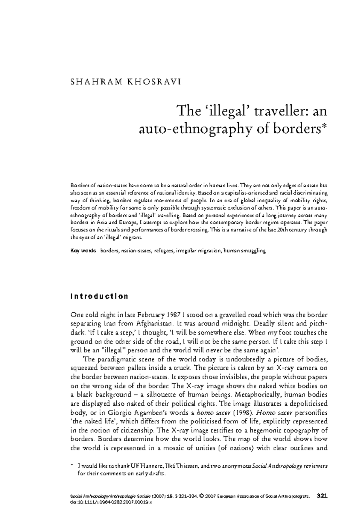 Khosravi-Soc Anth 2007: Borders and the Journey of Illegal Travelers ...