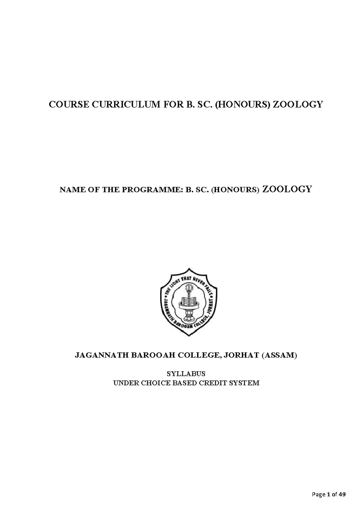 B.Sc. (Honours) Zoology Syllabus Overview and Course Details - Studocu
