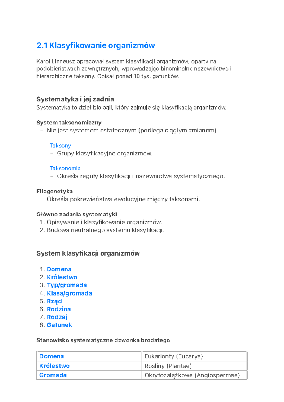 Klasyfikacja organizmów: Systematyka i filogeneza w biologii - Studocu