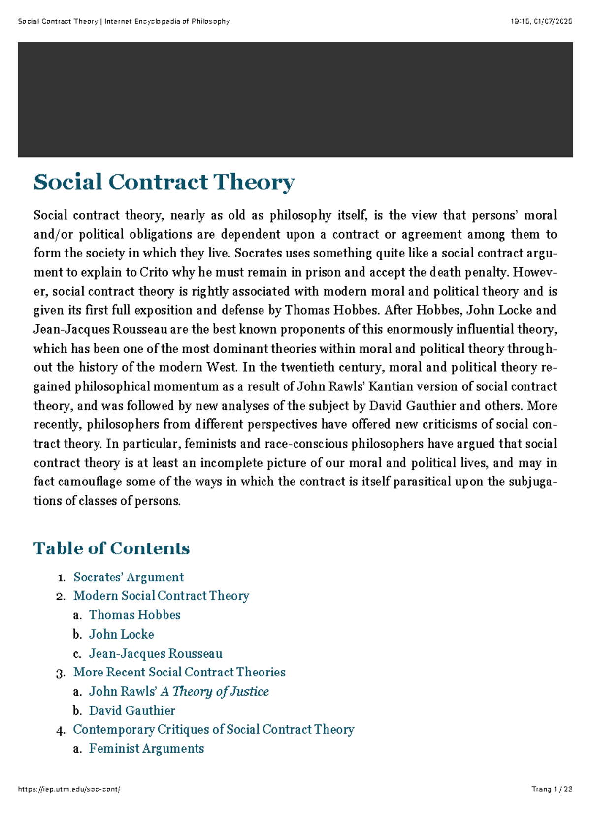 Social Contract Theory: Key Concepts and Contemporary Critiques (PHIL ...