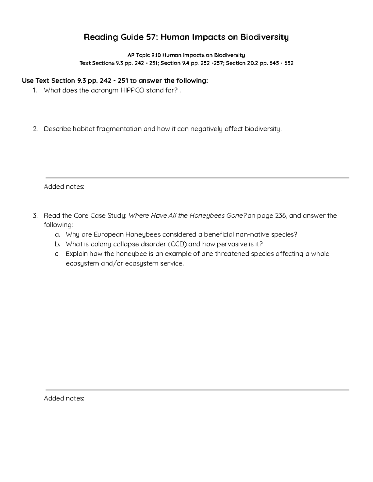 Human Impacts on Biodiversity - 242 - 251; Section 9 pp. 252 -257 ...