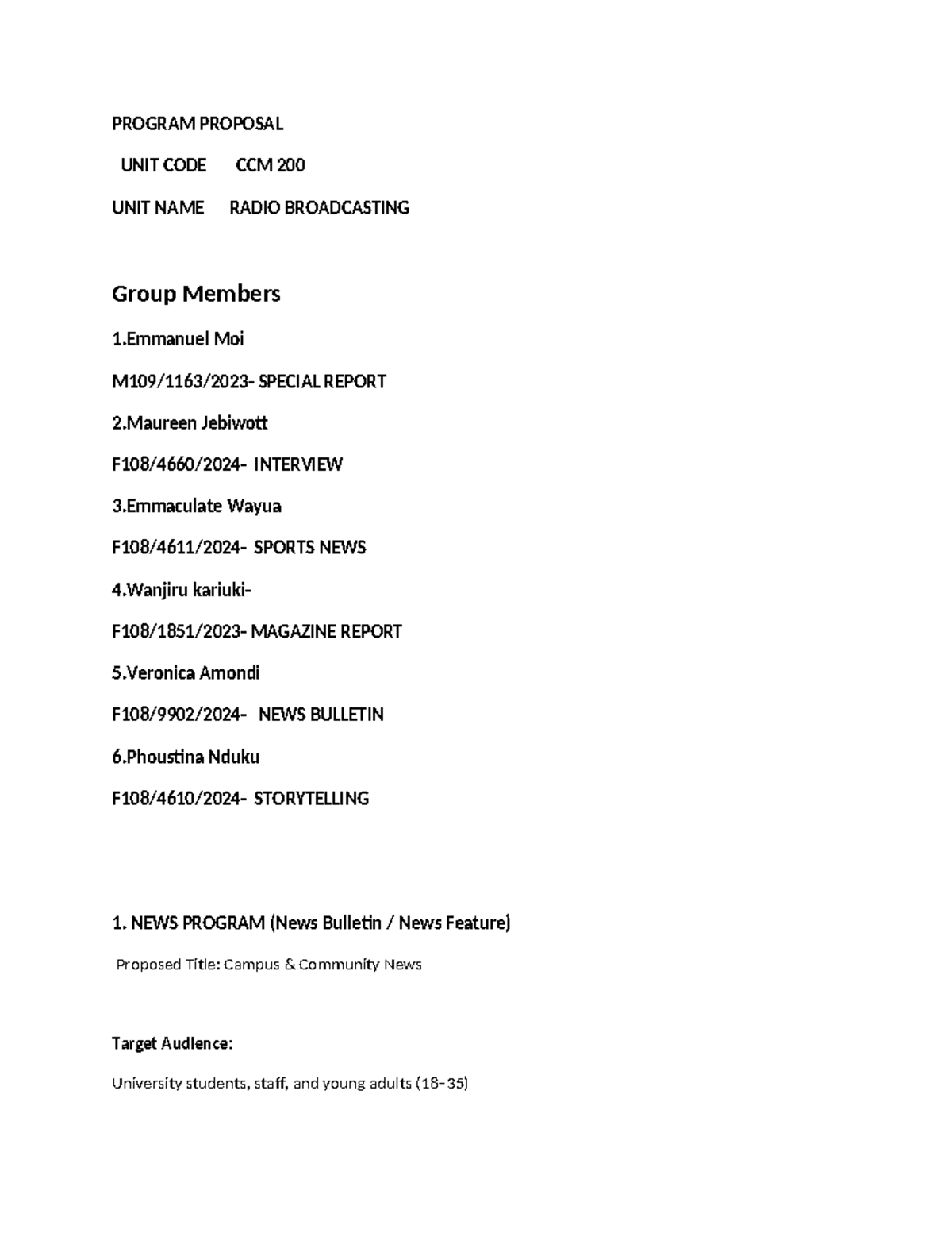 CCM 200 Radio Broadcasting Program Proposal: Campus Community News ...