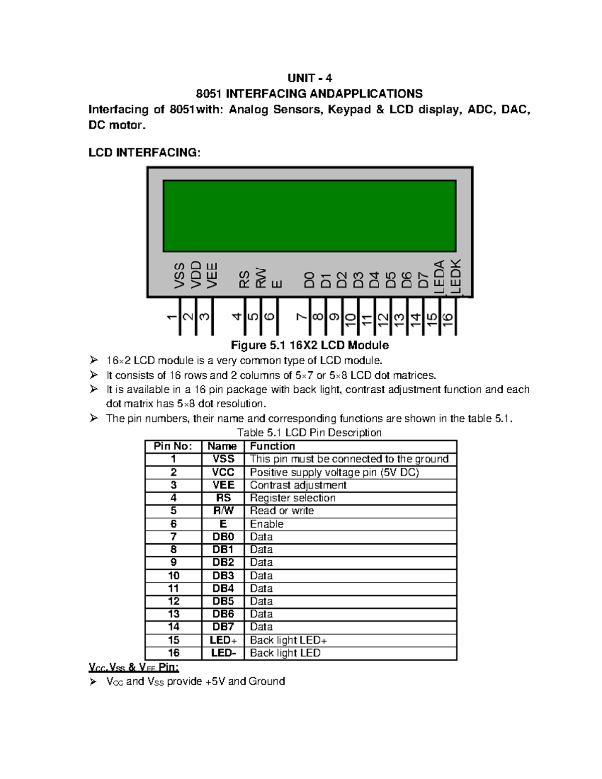 MPMC UNIT-4: 8051 Interfacing with LCD, Keypad & Sensors - Studocu