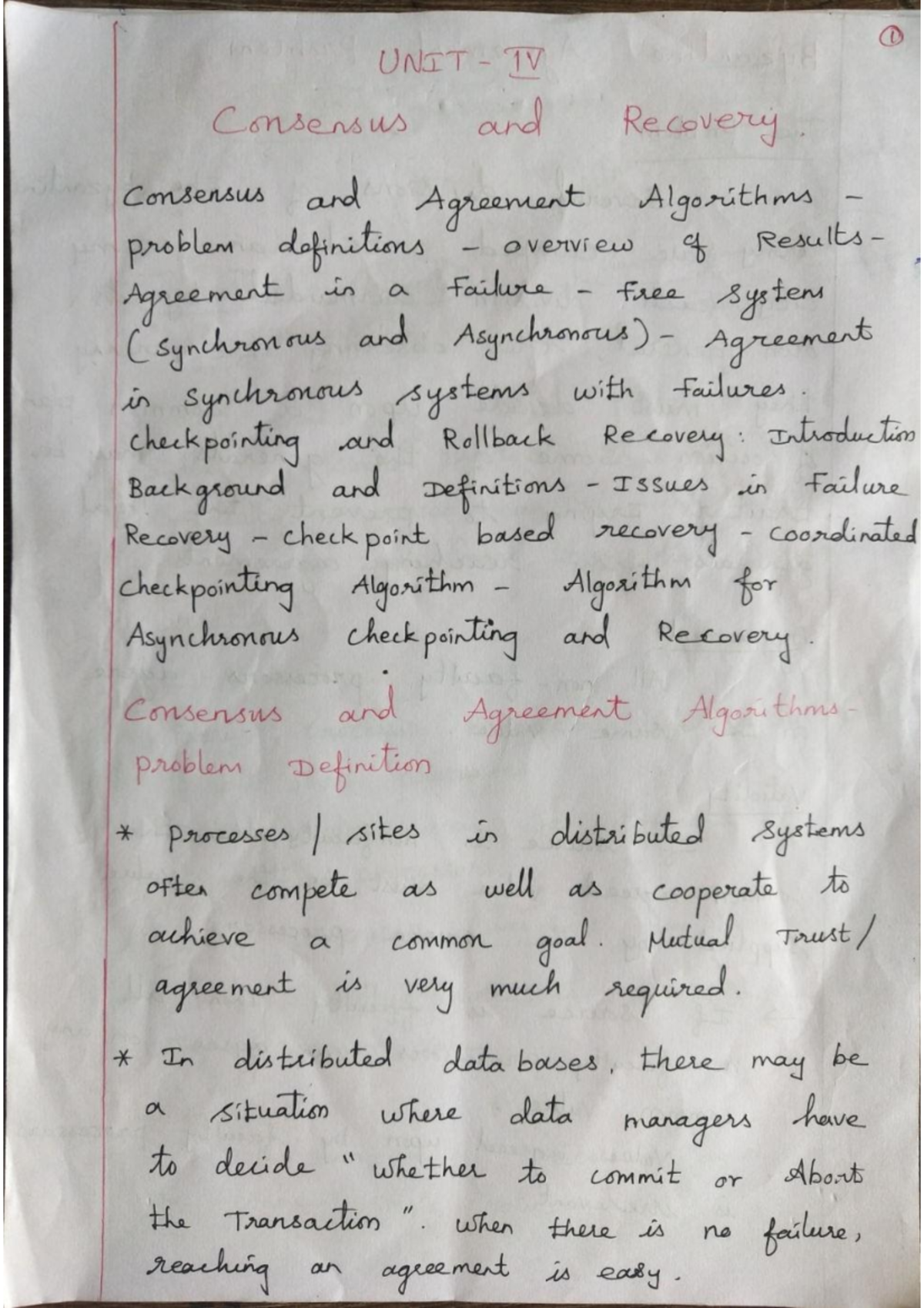 CS3551 DC Unit IV: Consensus and Recovery in Distributed Systems - Studocu