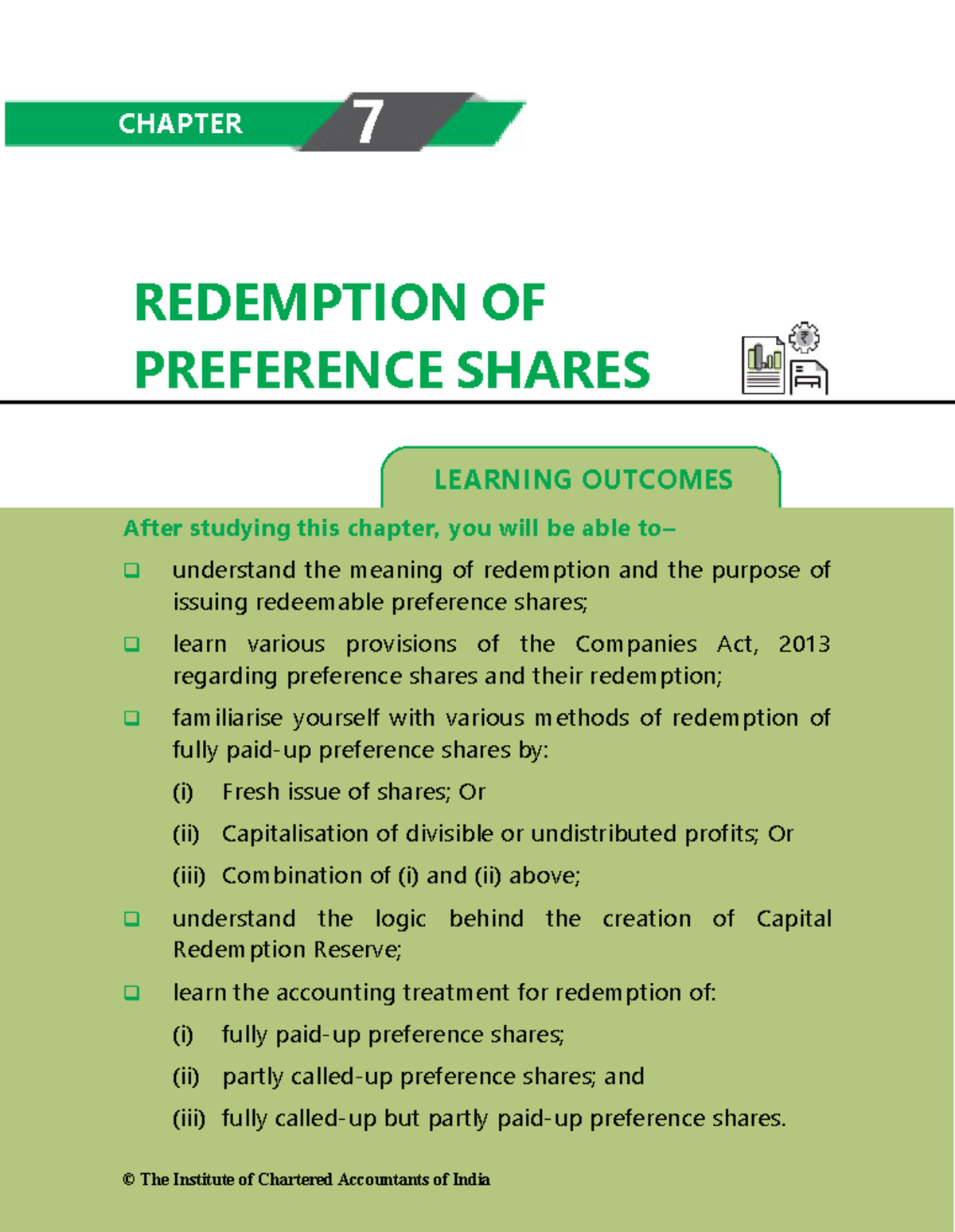 Chapter 7 Redemption of Preference Shares - LEARNING OUTCOMES REDEMPTION OF PREFERENCE SHARES ...