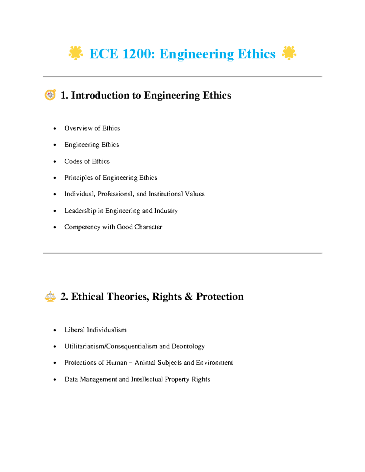 ECE 1200: Engineering Ethics - Comprehensive Syllabus Overview - Studocu