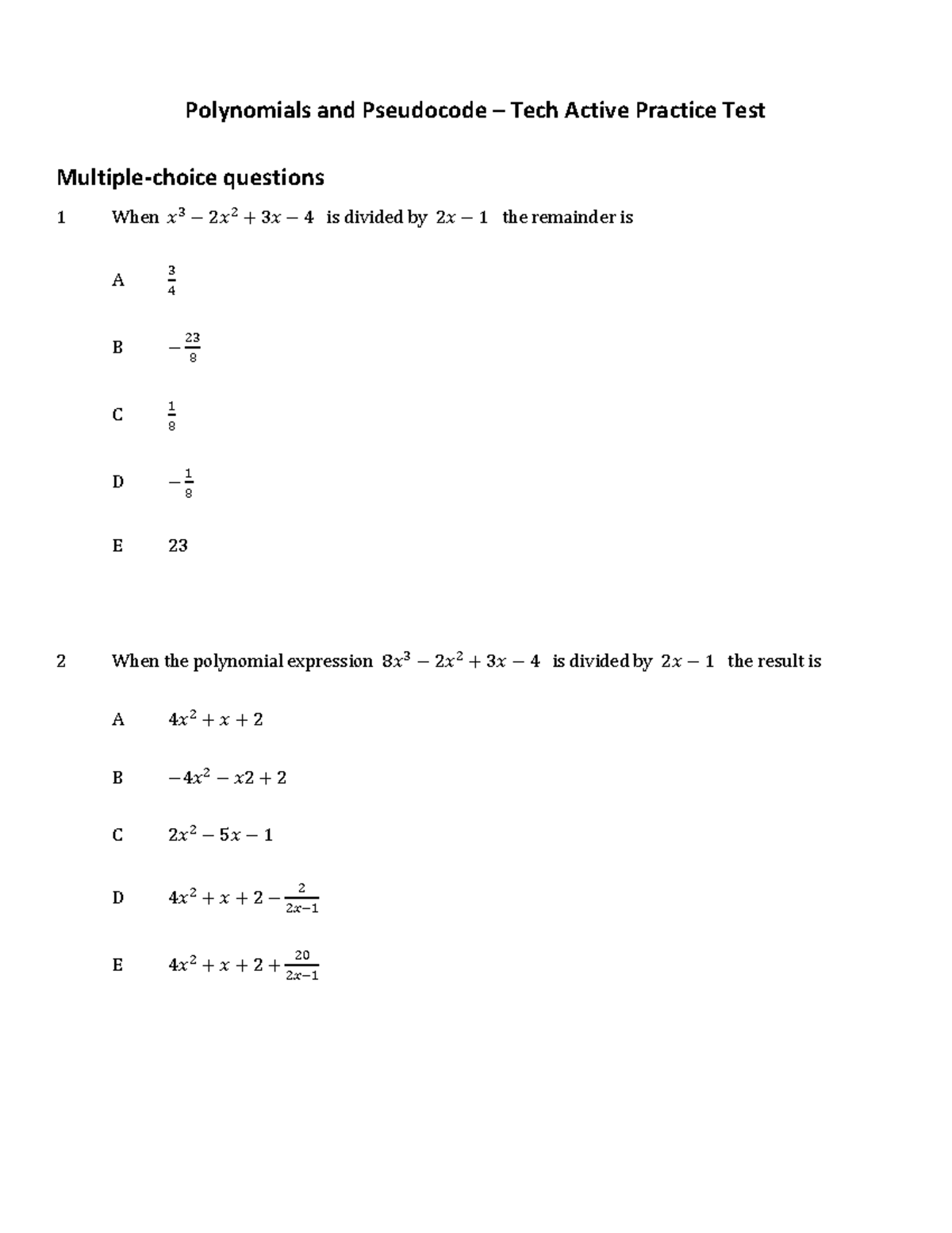 Polynomial TA Practice Test 2025: Active Practice Questions & Solutions ...