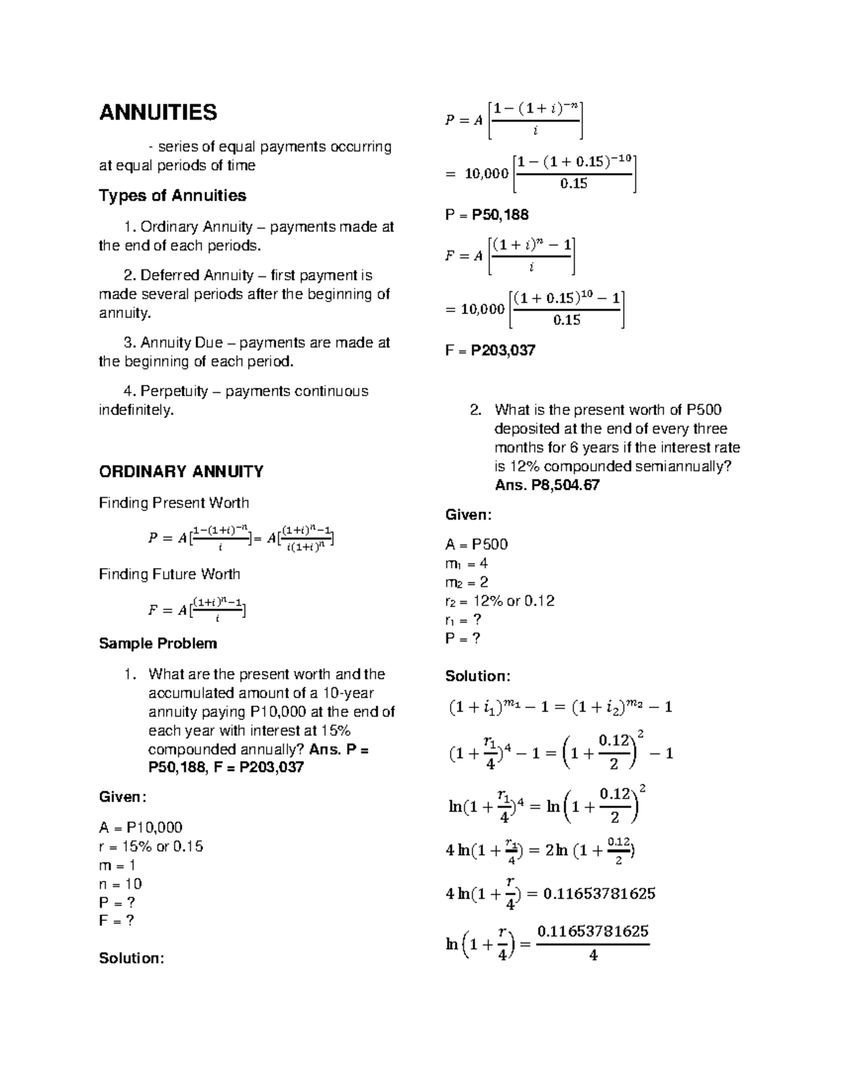 Engineering Economy: Understanding Annuities and Their Types - Studocu