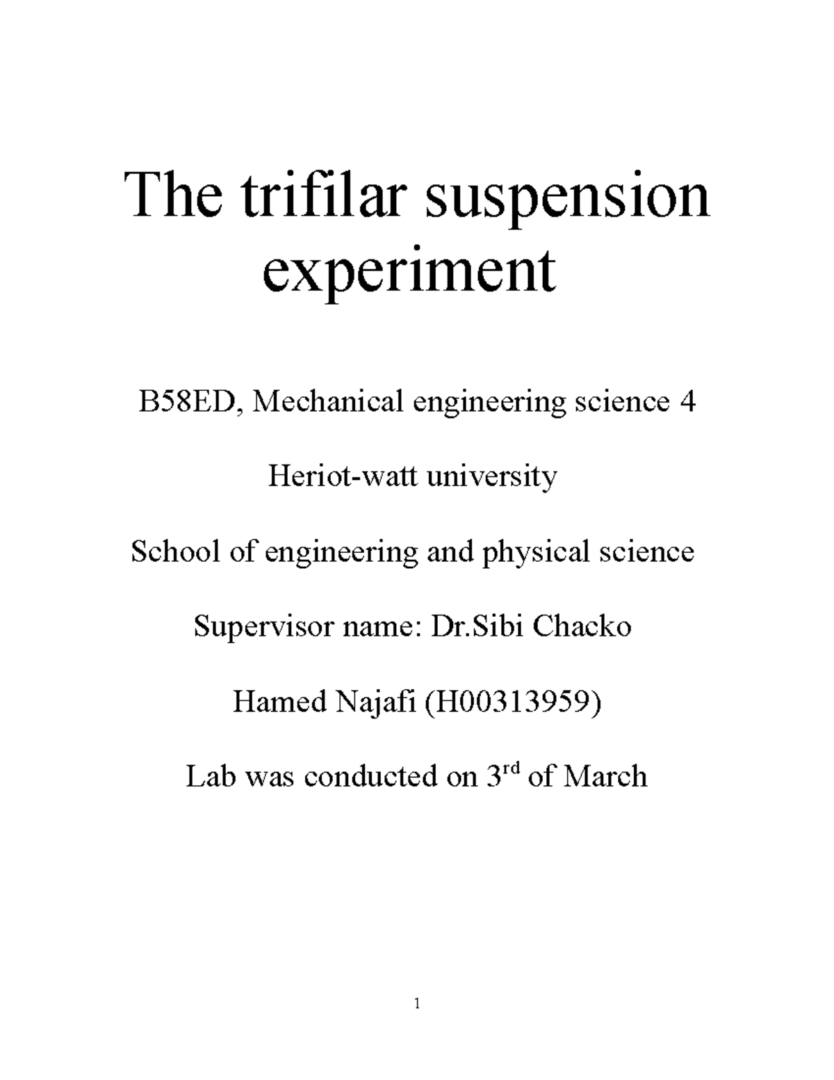 Trifilar labrotoray report - The trifilar suspension experiment B58ED ...